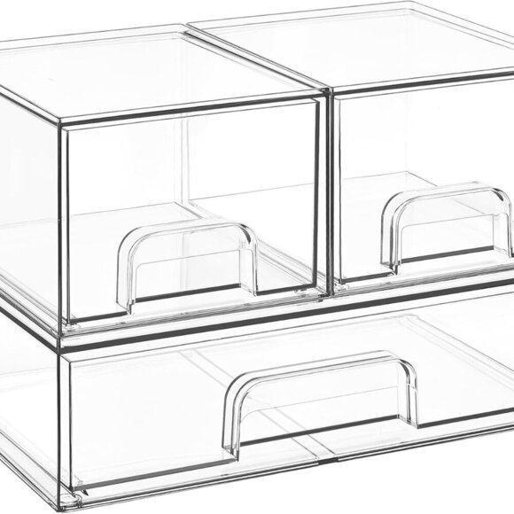 Other | Stackable Storage Drawers Set Of 3clear Plastic Organizer Bins ...